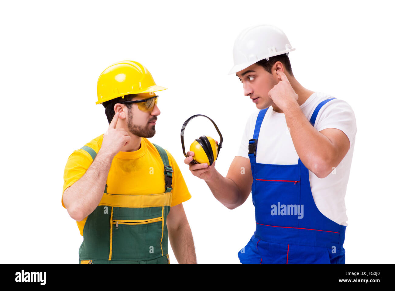 Two workers isolated on the white background Stock Photo - Alamy