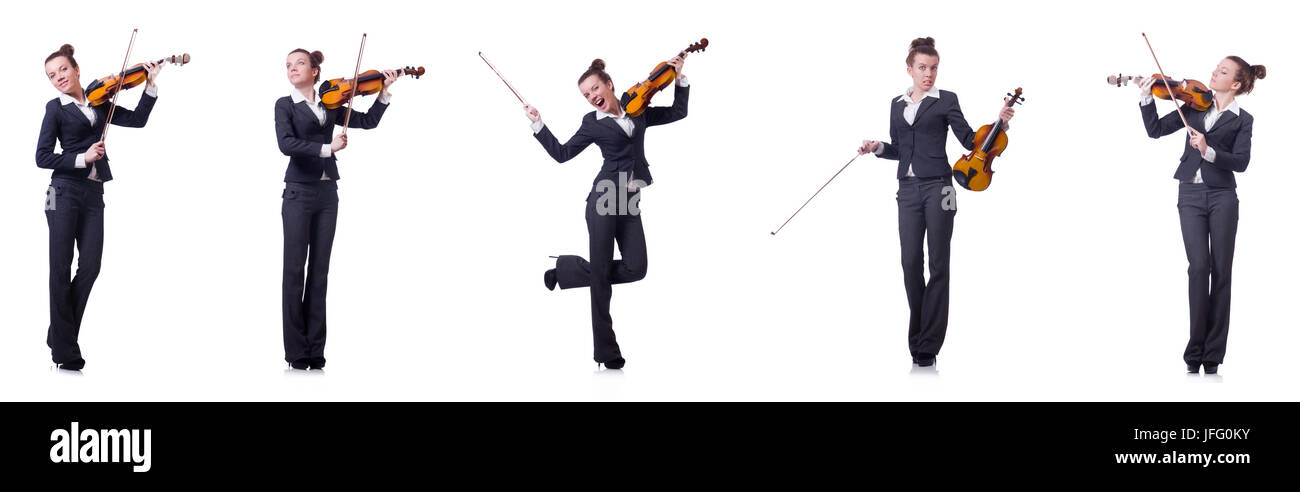 Woman fiddler isolated on white background Stock Photo - Alamy