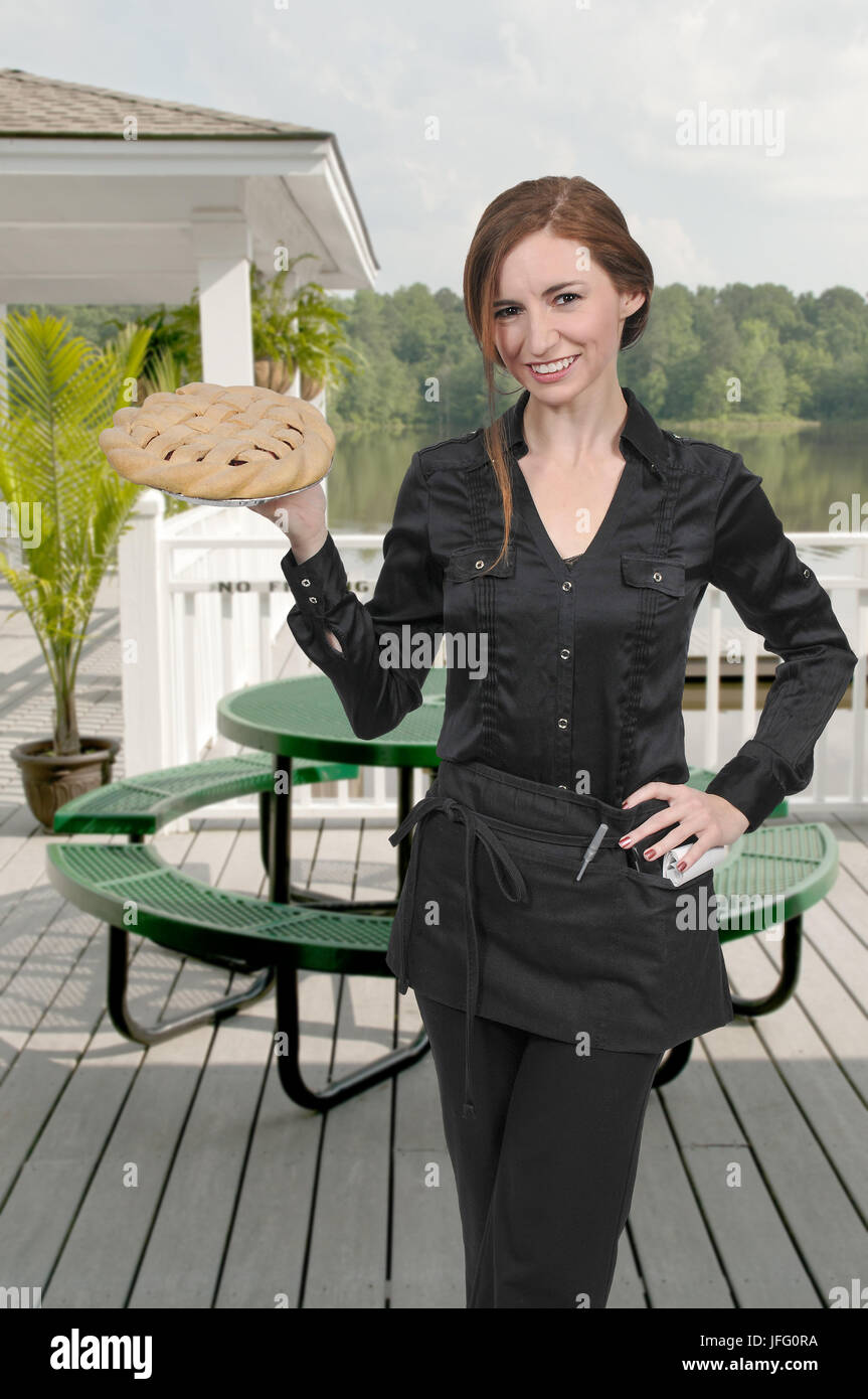 Woman serving pie cafe hi-res stock photography and images - Alamy
