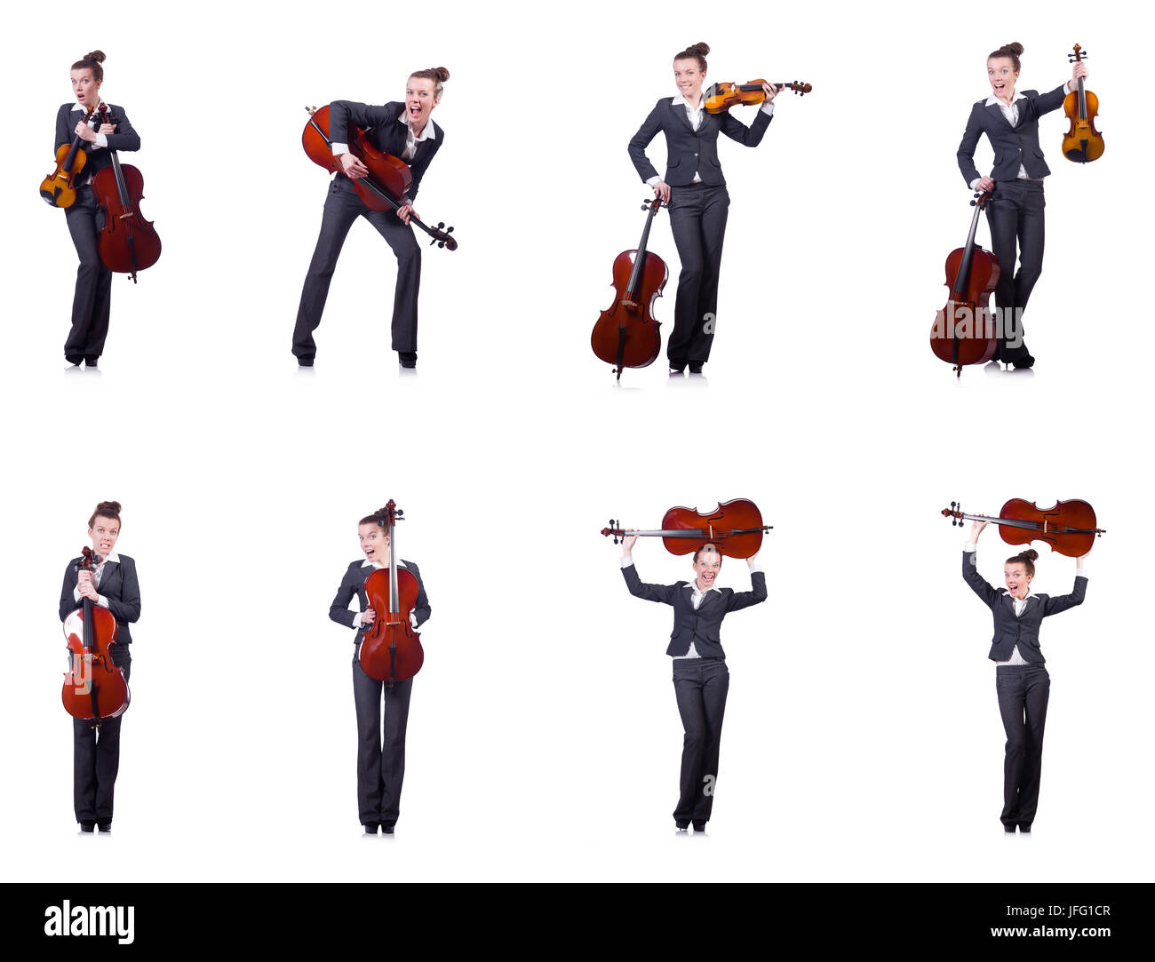 Woman fiddler isolated on white background Stock Photo - Alamy