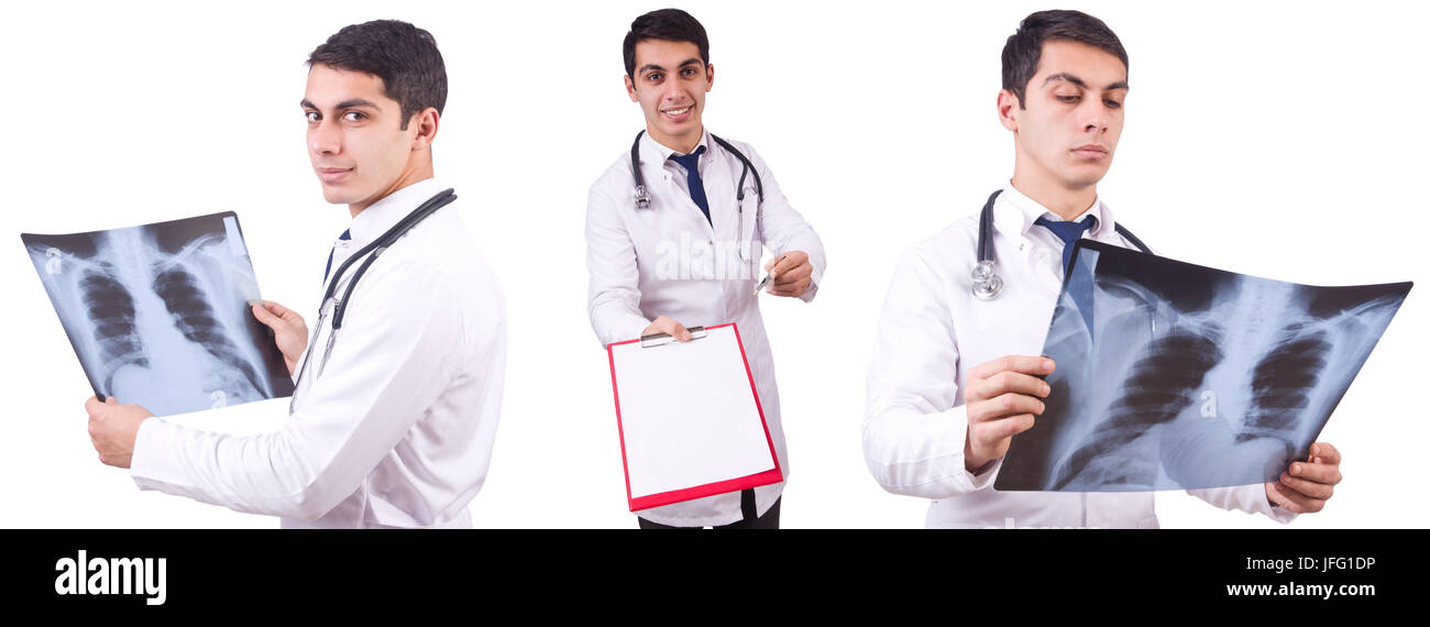 Young doctor with x-ray image on white Stock Photo - Alamy