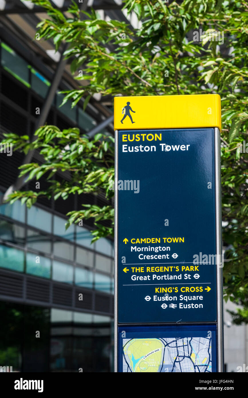 Euston information sign outside of Euston Tower, London, England, U.K ...