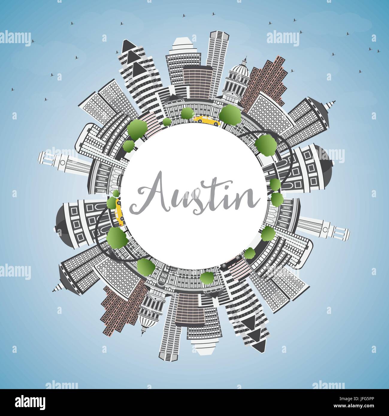 Austin Skyline with Gray Buildings, Blue Sky and Copy Space. Vector ...