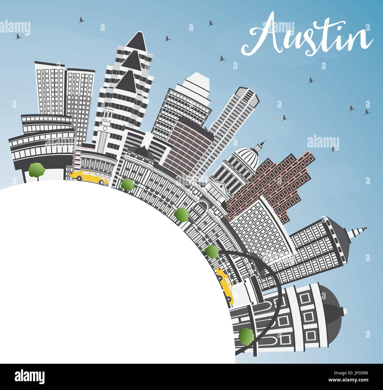 Austin Skyline with Gray Buildings, Blue Sky and Copy Space. Vector ...