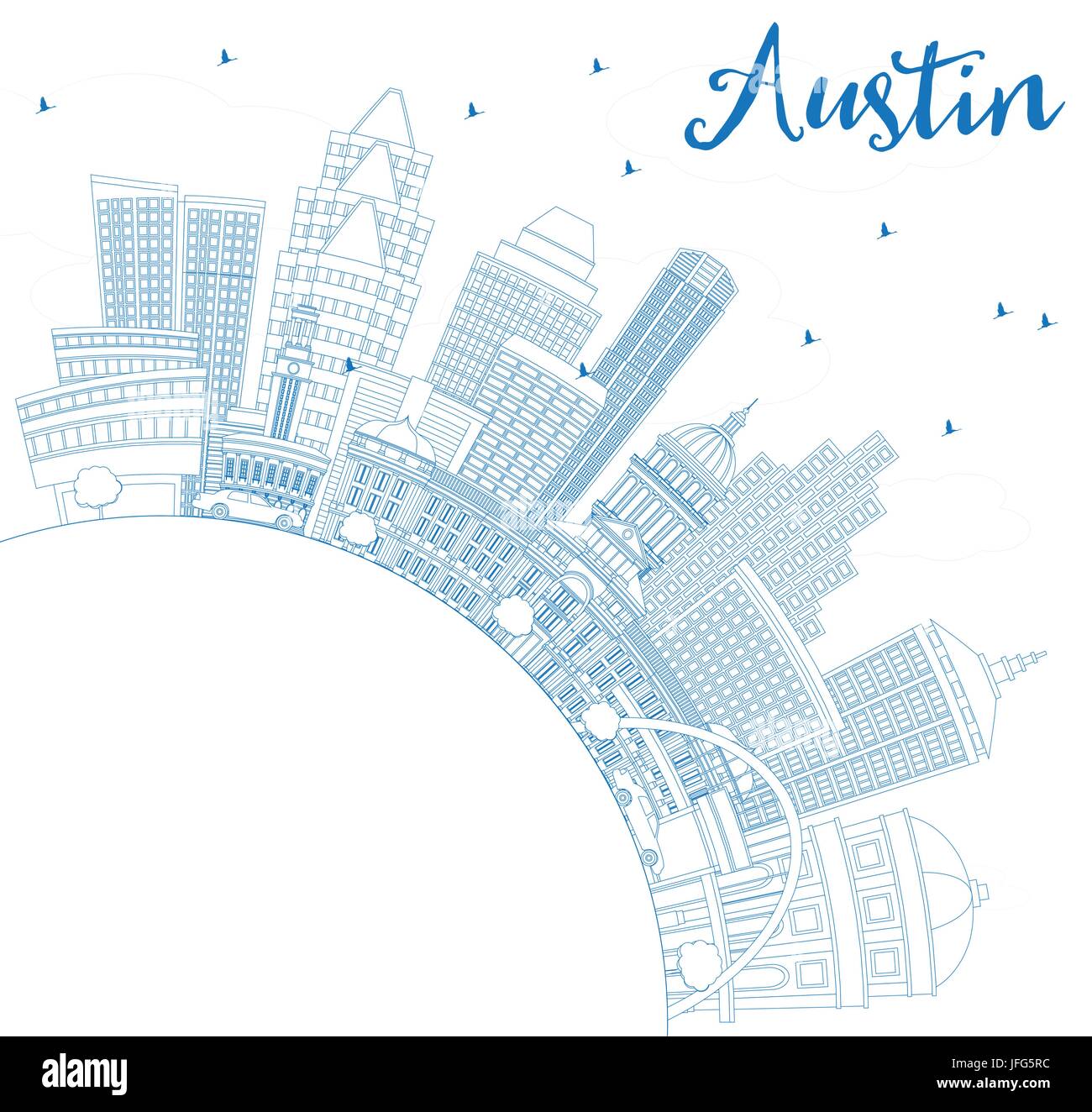Outline Austin Skyline with Blue Buildings and Copy Space. Vector ...