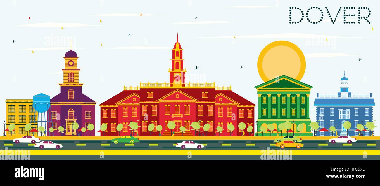 Dover Skyline with Color Buildings and Blue Sky. Vector Illustration ...