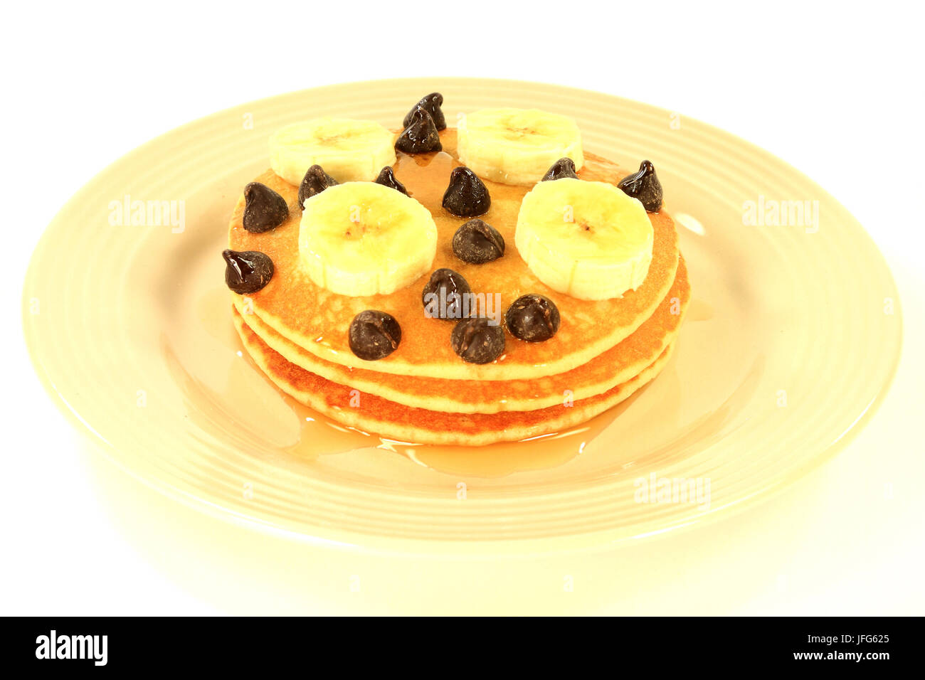 Pancakes Banana Maple syrup chocolate chips Stock Photo - Alamy