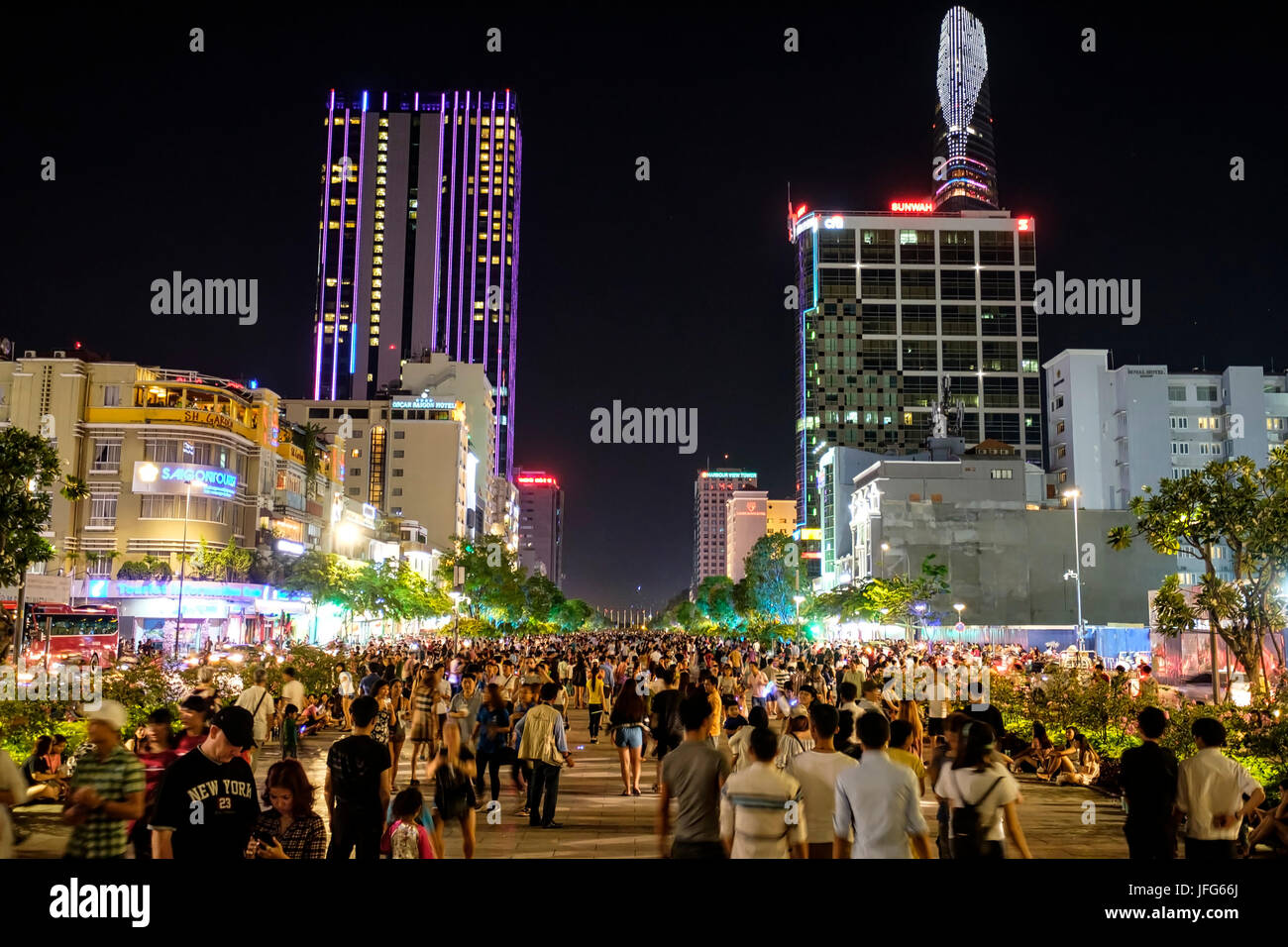 Nighttime photo of Nguyen Hue Street in Ho Chi Minh City, Vietnam, Asia Stock Photo - Alamy