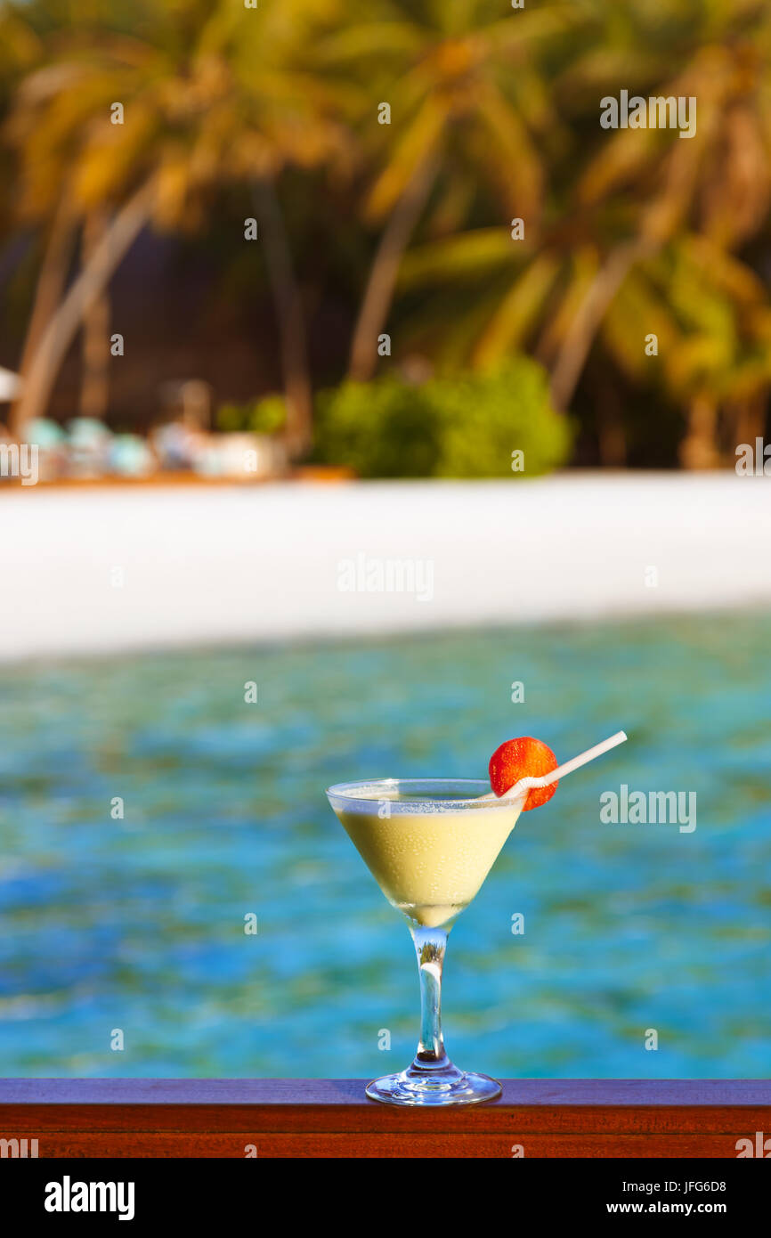 Fruit cocktail on Maldives beach Stock Photo - Alamy