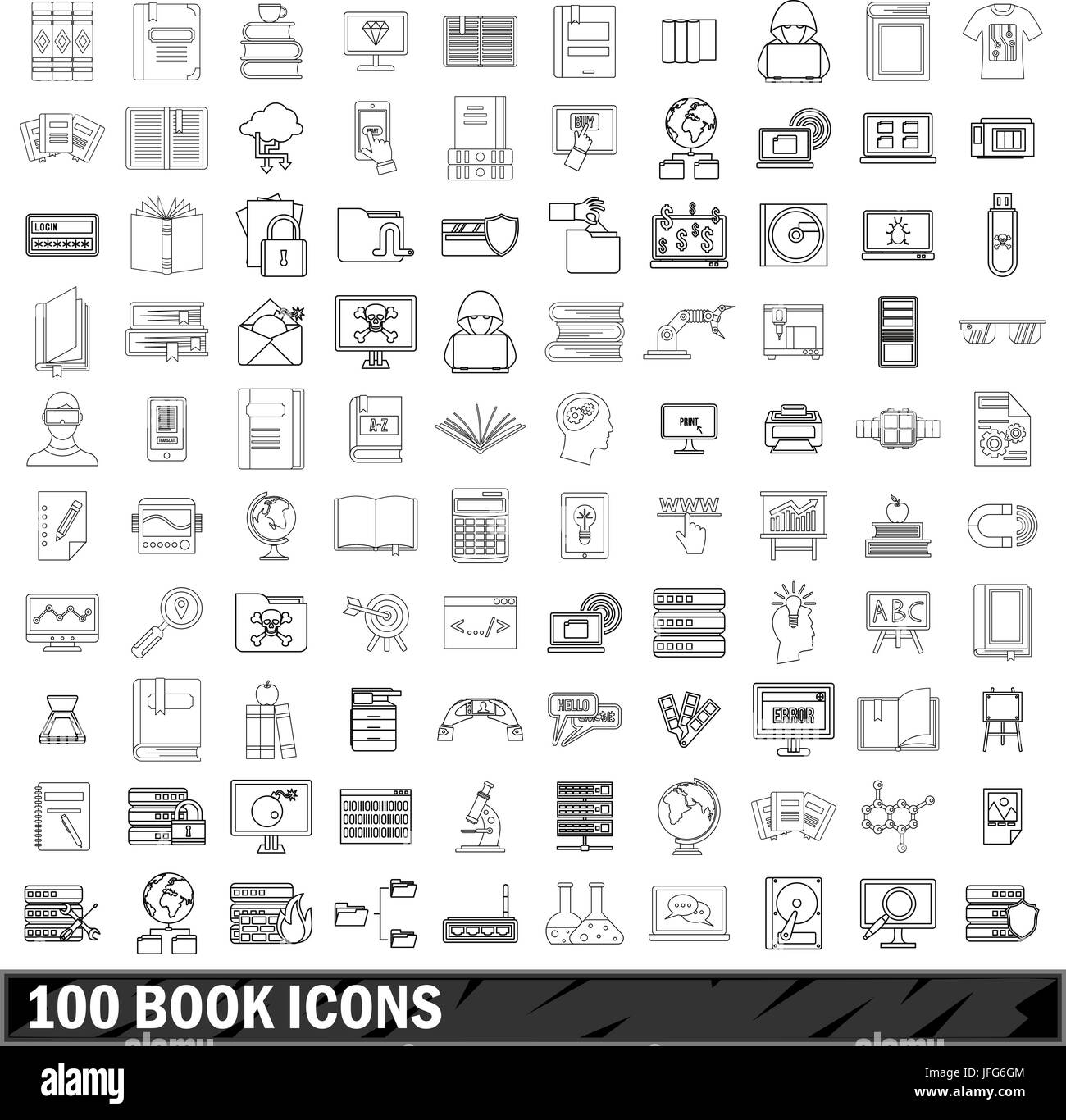 100 book icons set, outline style Stock Vector Image & Art - Alamy