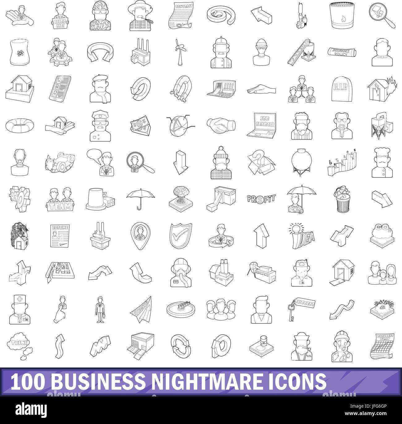 100 business nightmare icons set, outline style Stock Vector Image ...