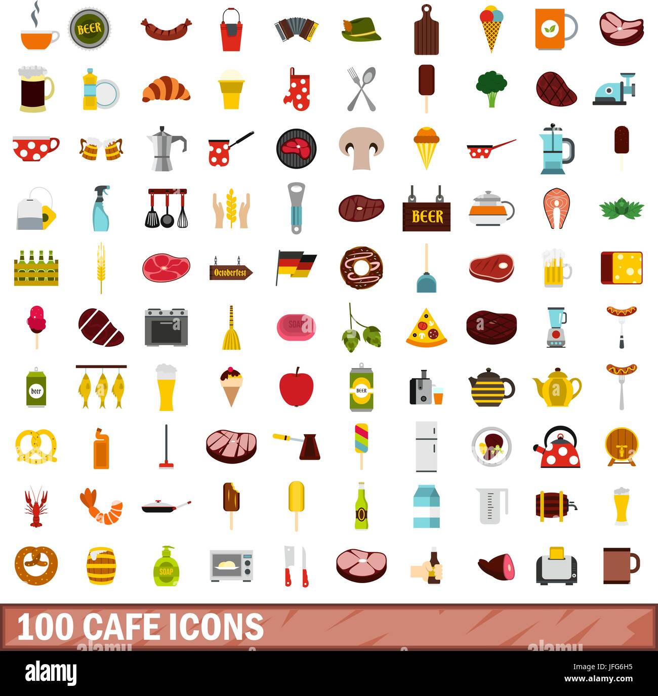 100 cafe icons set, flat style Stock Vector Image & Art - Alamy