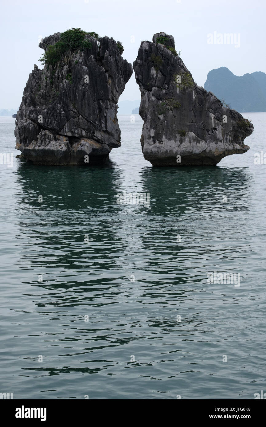 Kissing Rocks rock formation at Halong Bay, Vietnam, Asia Stock Photo ...