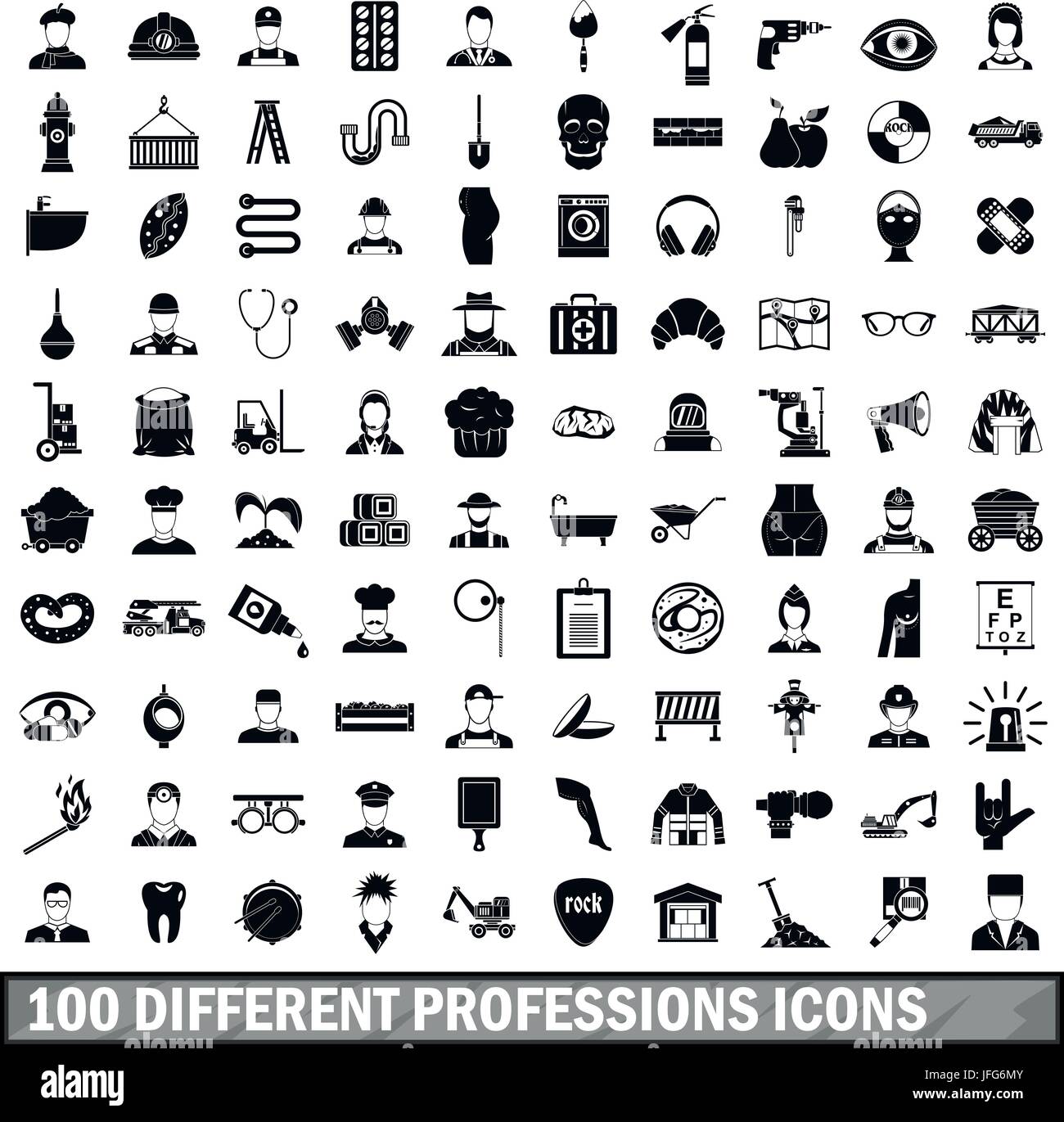100 different professions icons set, simple style Stock Vector Image ...