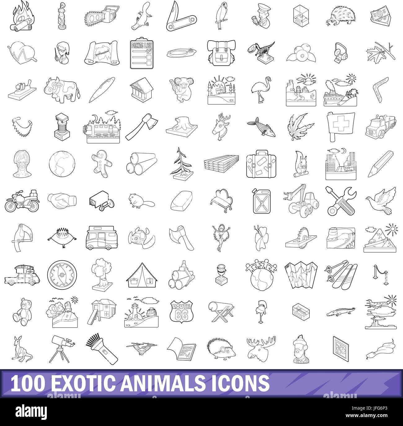 100 exotic animals icons set, outline style Stock Vector Image & Art ...