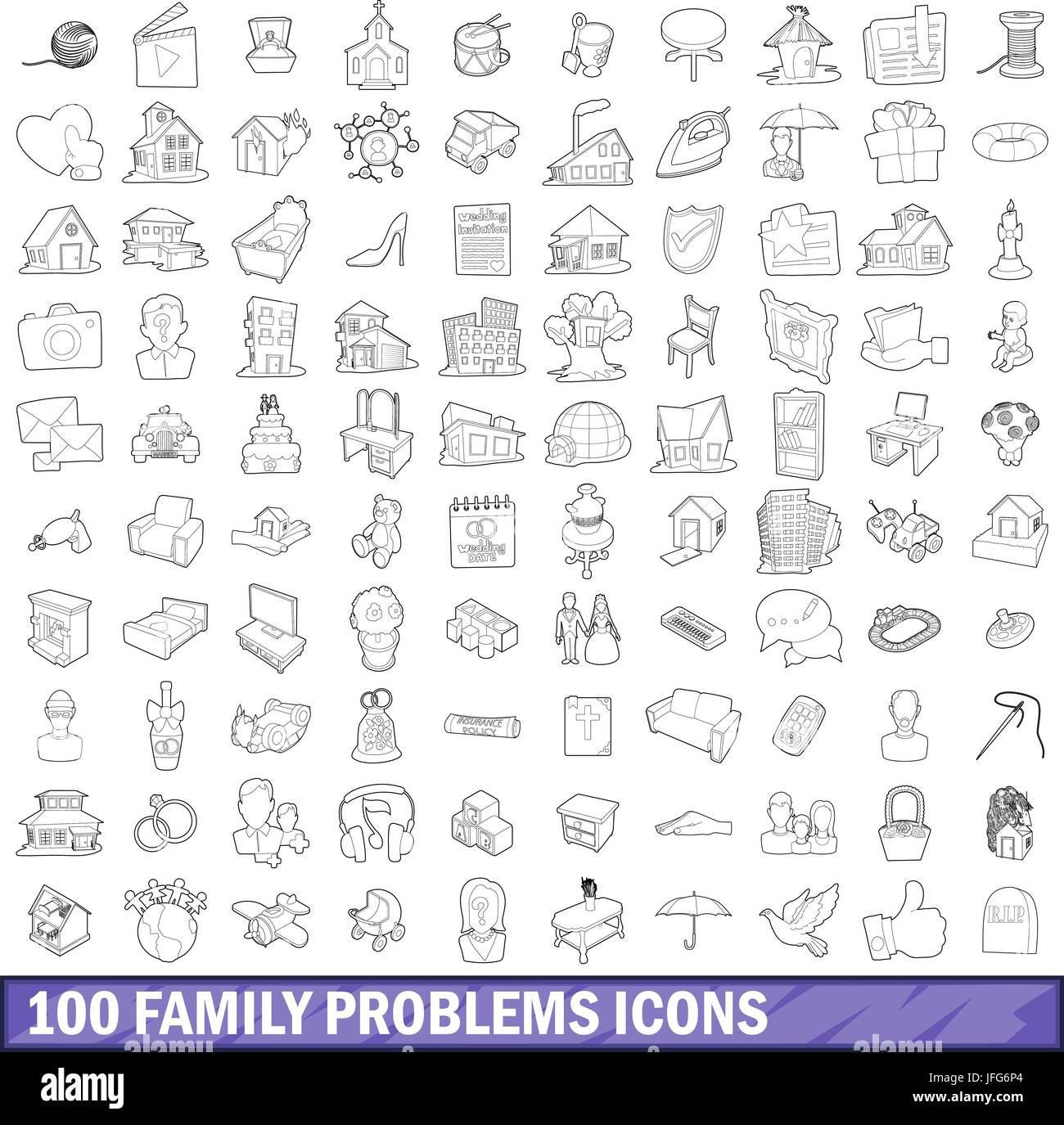 100 family problems icons set, outline style Stock Vector Image & Art ...