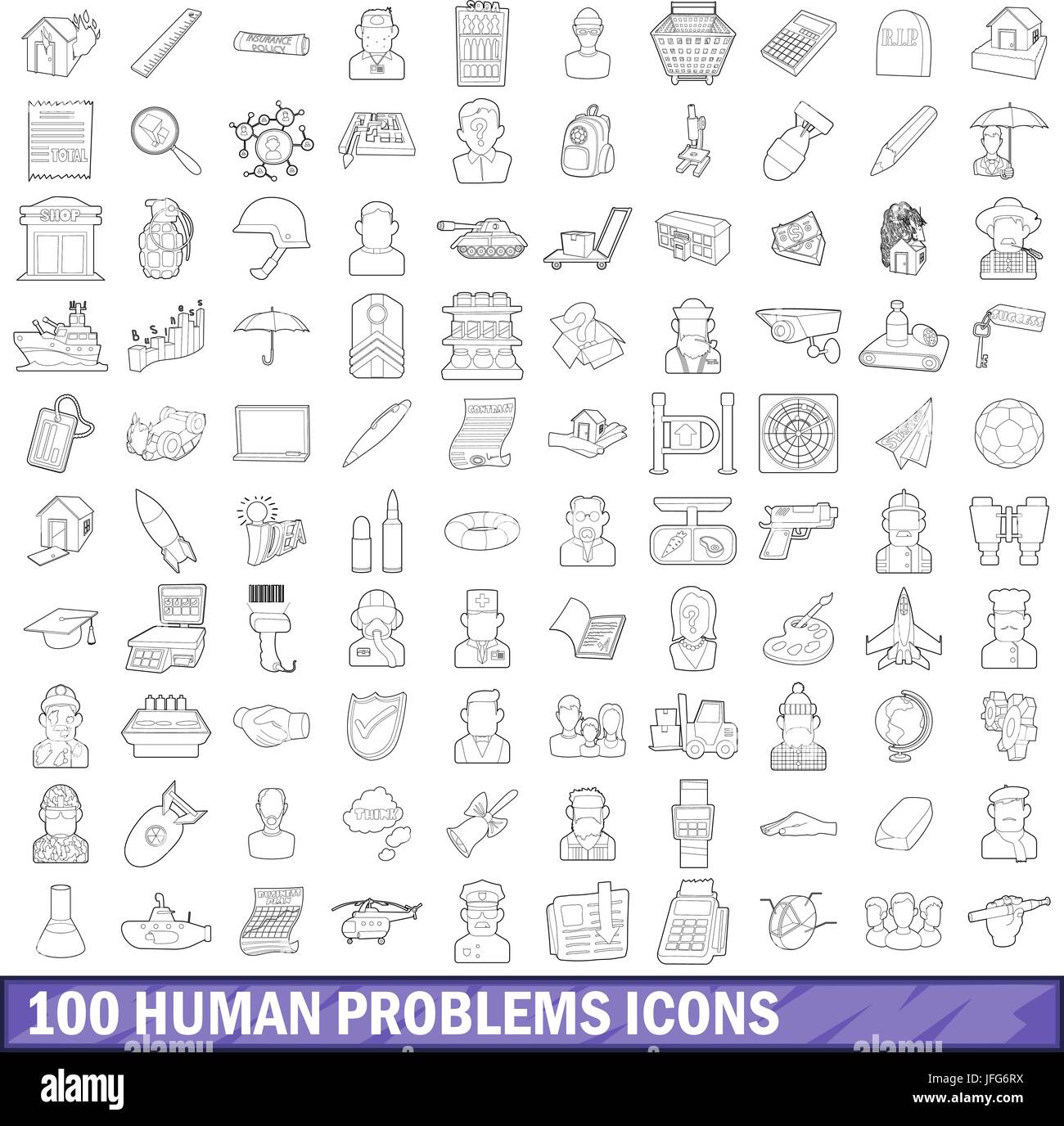 100 human problems icons set, outline style Stock Vector Image & Art ...