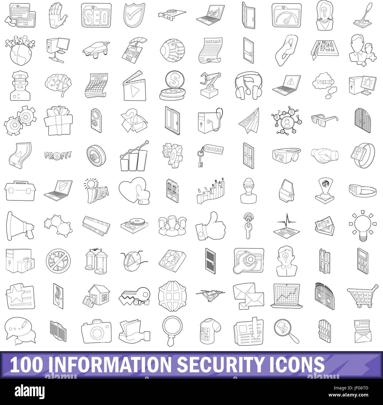 100 information security icons set, outline style Stock Vector Image ...