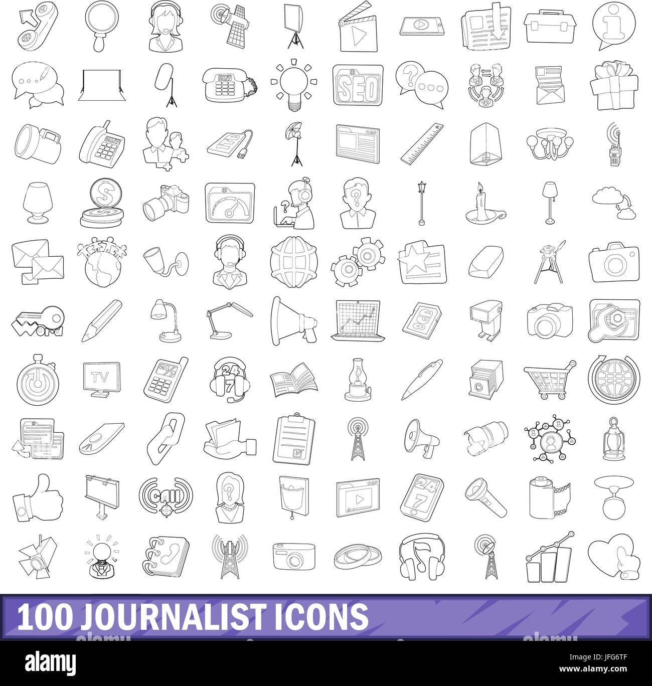 100 journalist icons set, outline style Stock Vector Image & Art - Alamy