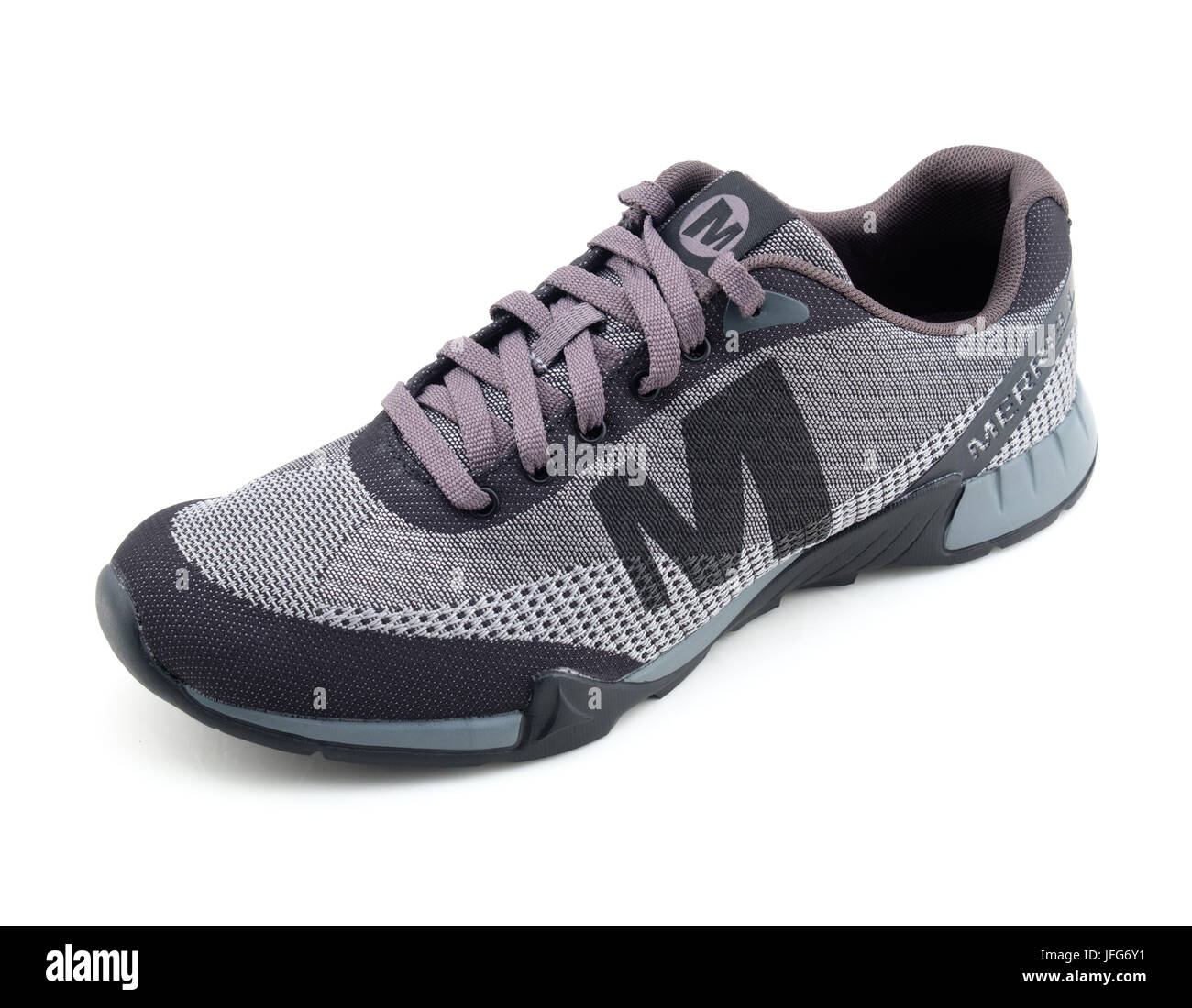 Grey Merrel casual walking shoe cut out isolated on white background ...