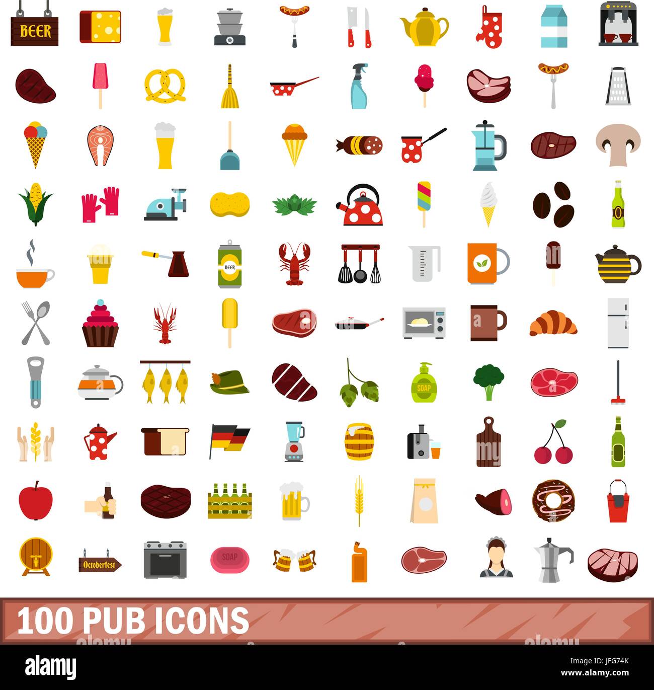 100 pub icons set, flat style Stock Vector Image & Art - Alamy