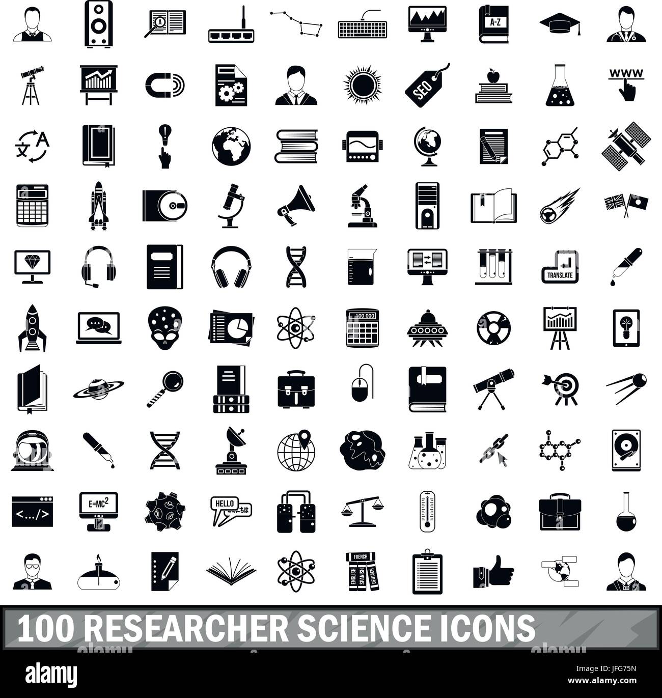100 researcher science icons set, simple style Stock Vector Image & Art ...