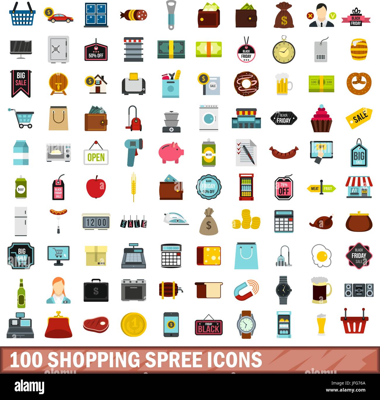100 shopping spree icons set, flat style Stock Vector Image & Art - Alamy