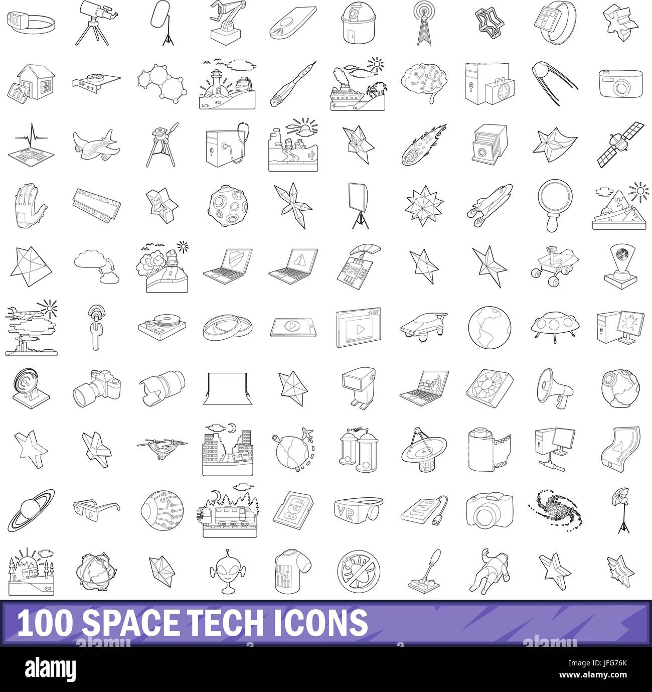 100 space tech icons set, outline style Stock Vector Image & Art - Alamy