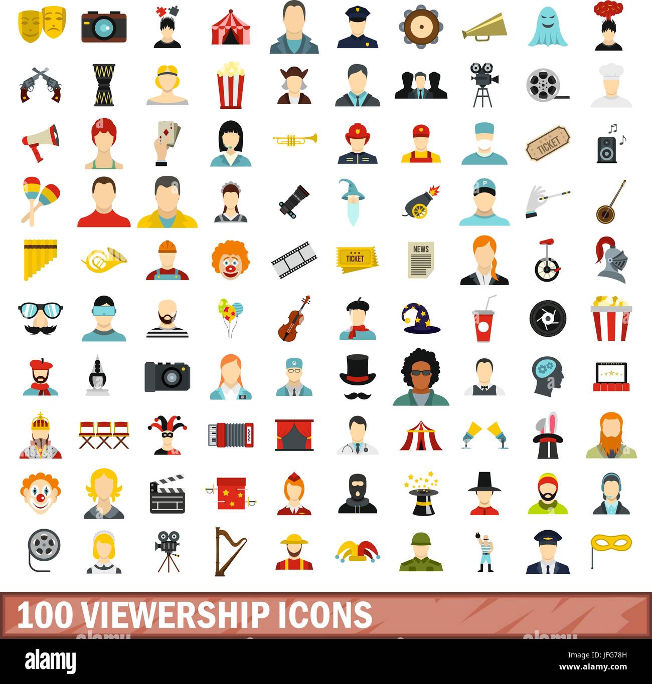 100 viewership icons set, flat style Stock Vector Image & Art - Alamy