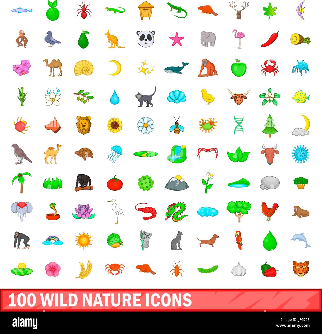 100 wild nature icons set, cartoon style Stock Vector Image & Art - Alamy