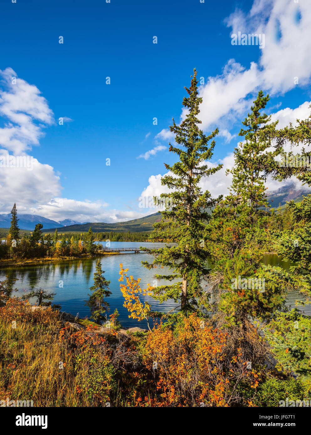 The lake Pyramid among high fir-trees Stock Photo - Alamy