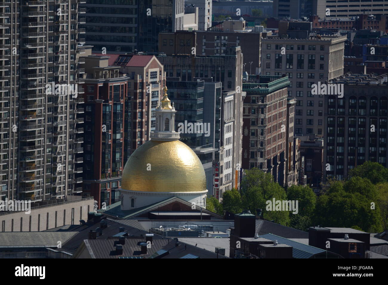 A view of the Massachusetts State House's Gold Dome and the downtown ...