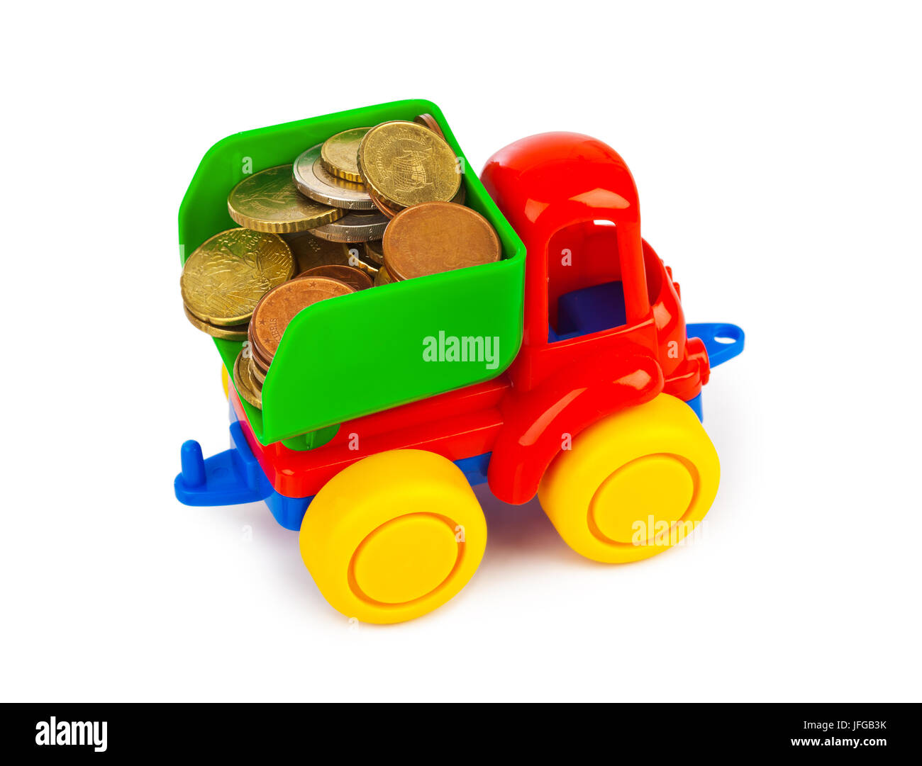 Toy car truck and money coins Stock Photo - Alamy