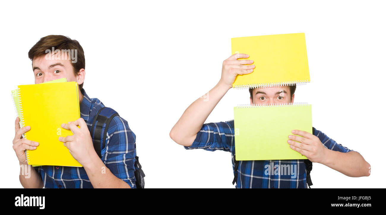 Young student with book on white Stock Photo - Alamy