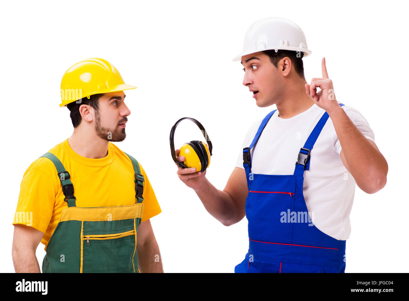 Two workers isolated on the white background Stock Photo - Alamy
