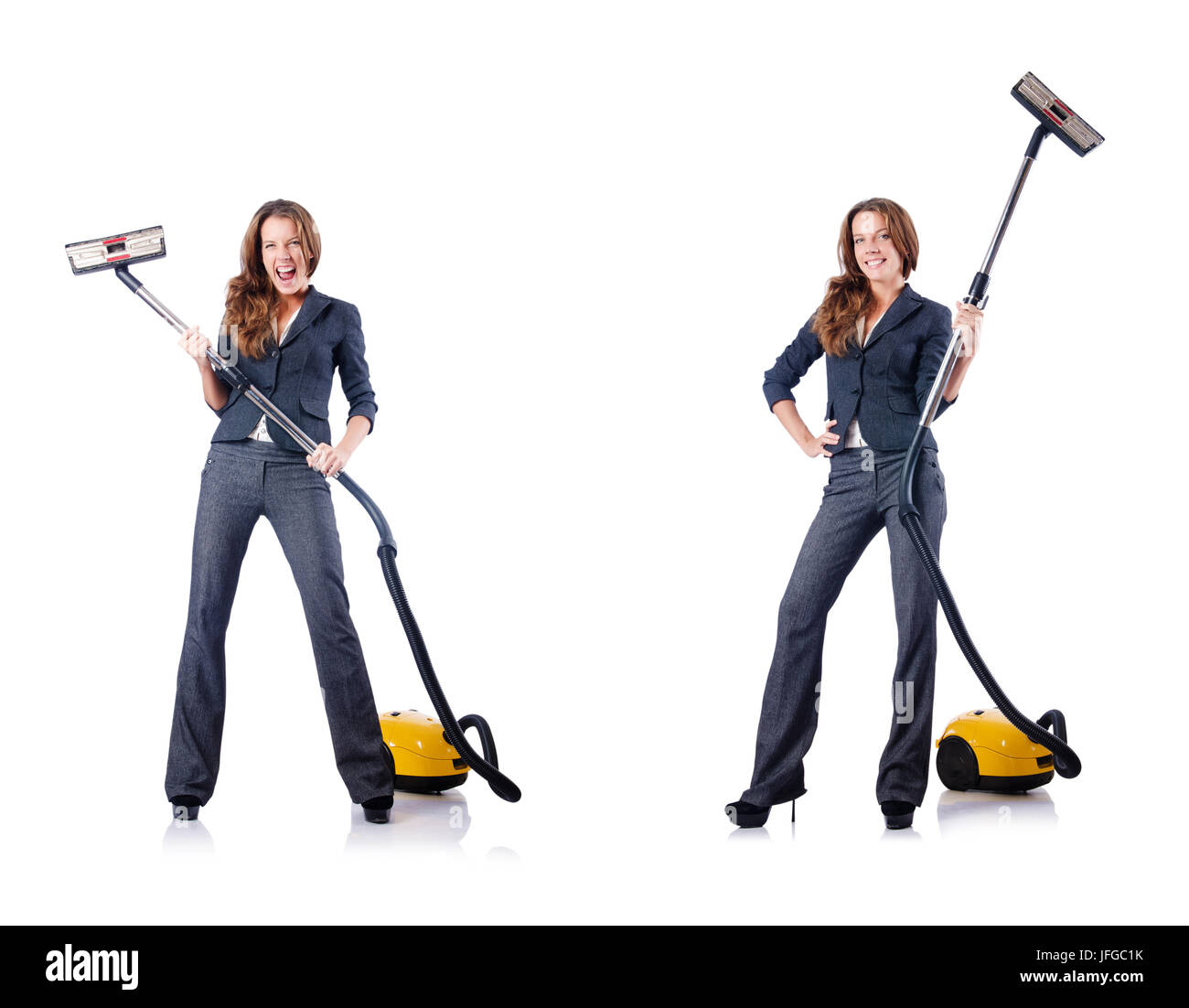 Woman cleaning with vacuum cleaner Stock Photo - Alamy