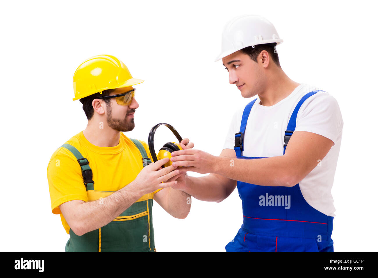 Two workers isolated on the white background Stock Photo - Alamy
