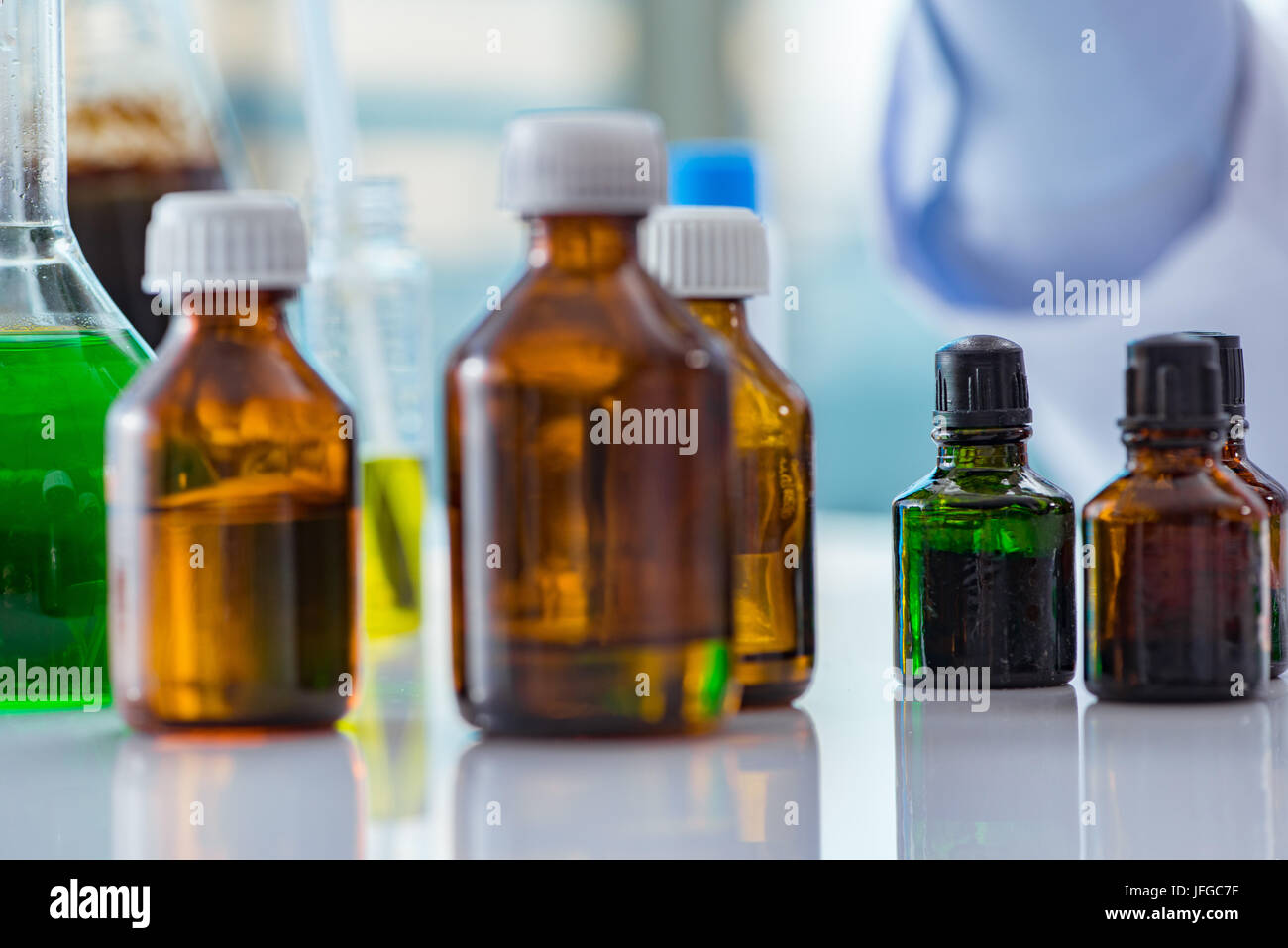 Various chemical solutions in the lab Stock Photo - Alamy