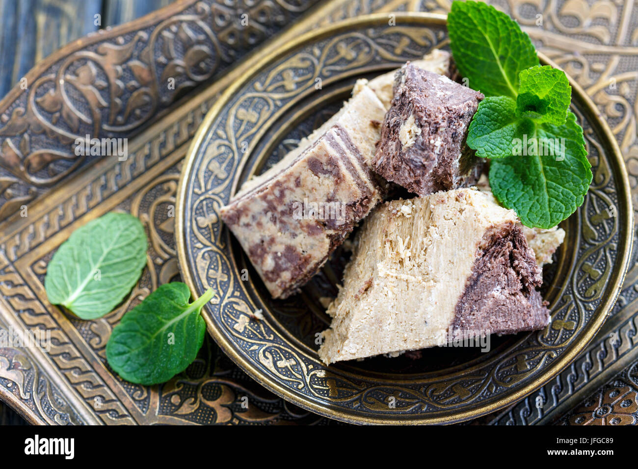 Halva with chocolate and mint closeup Stock Photo - Alamy