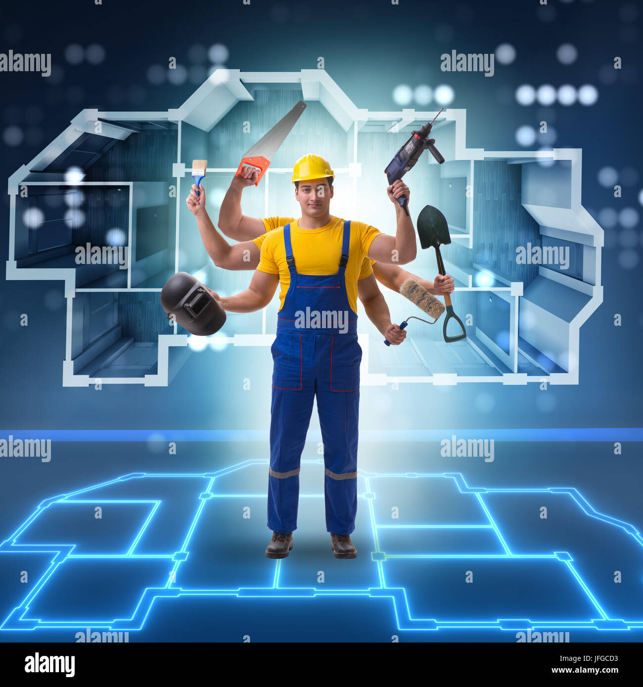 Jack of all trades concept with worker Stock Photo - Alamy