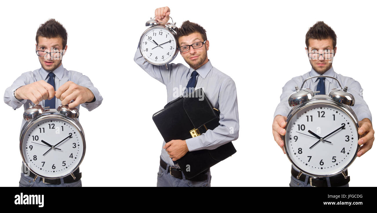 Collage of businessman with clock on white Stock Photo - Alamy