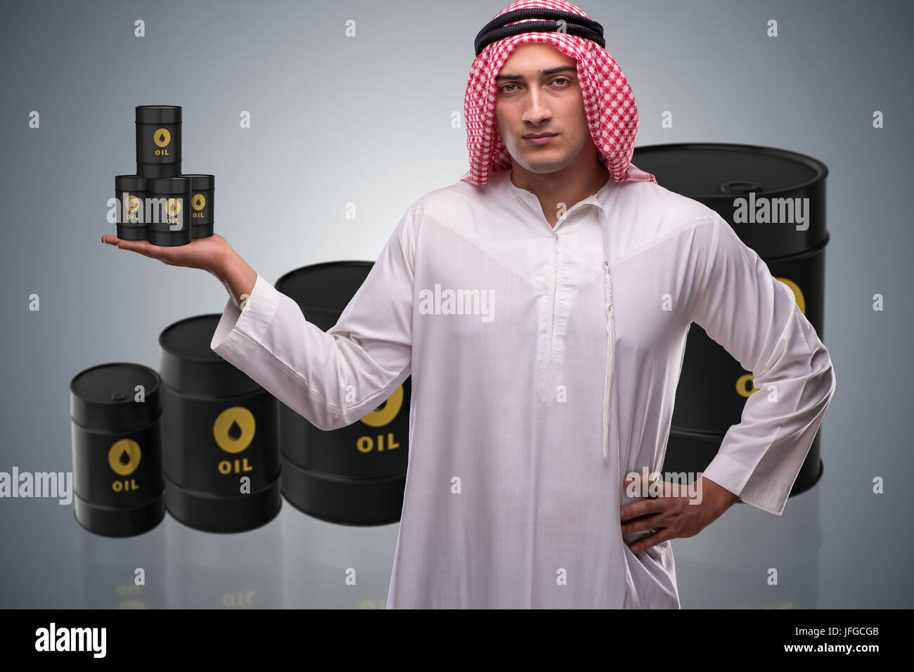 Arab businessman supporting oil price Stock Photo - Alamy