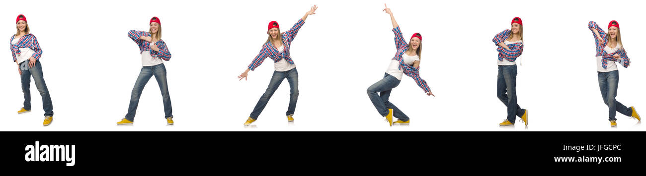 Collage of woman dancing isolated on white Stock Photo - Alamy