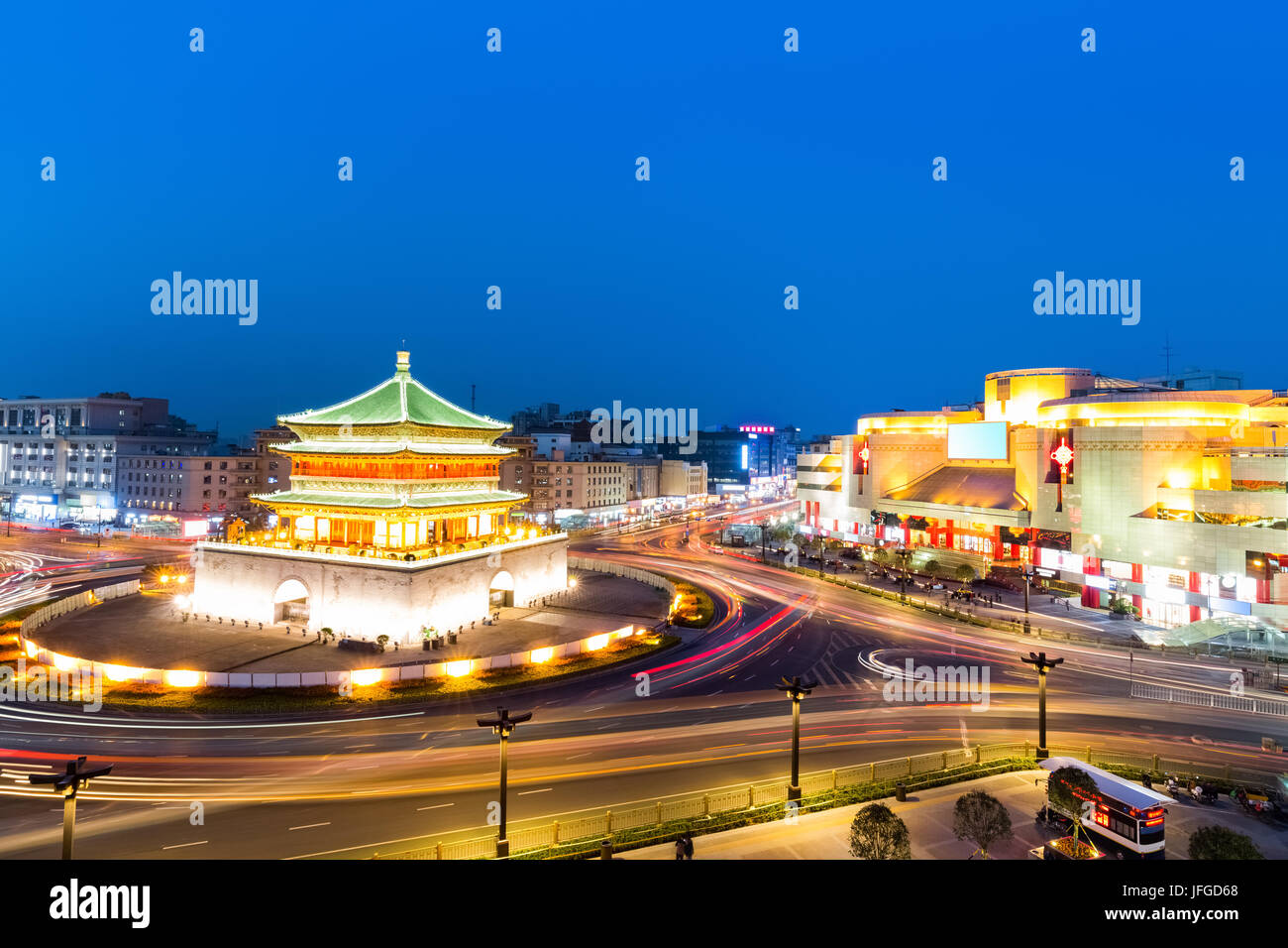 xian bell tower in nightfall Stock Photo - Alamy
