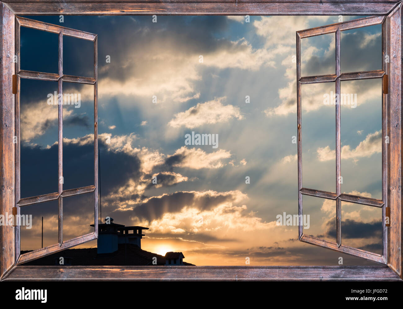 open window cloud sun Stock Photo - Alamy