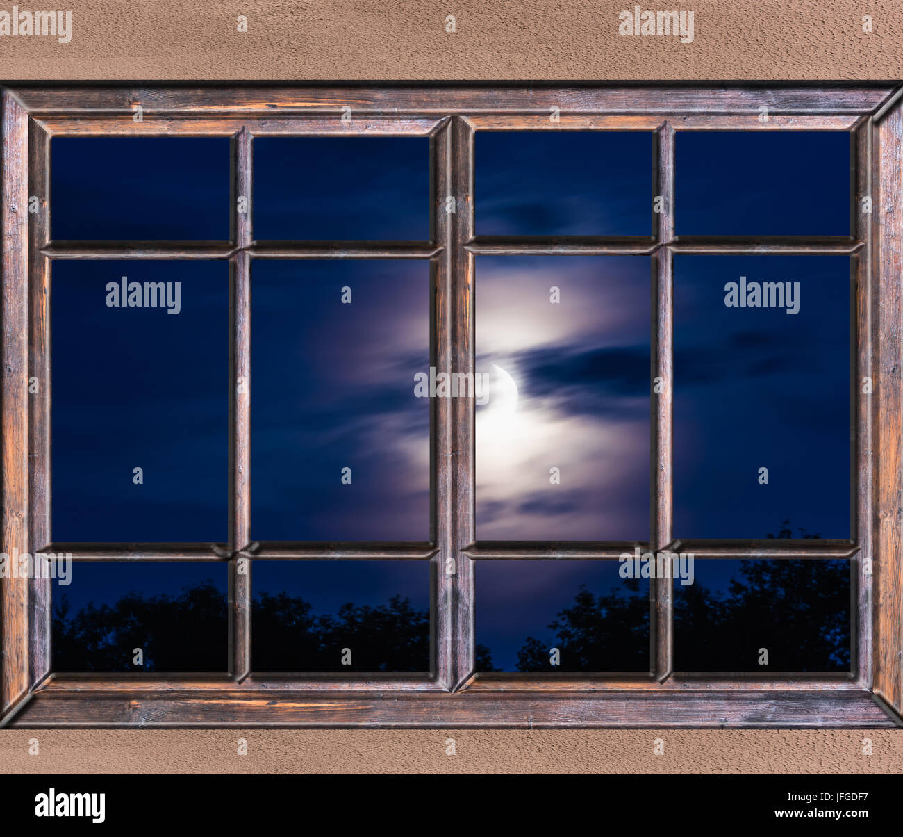 window view of the full moon Stock Photo - Alamy