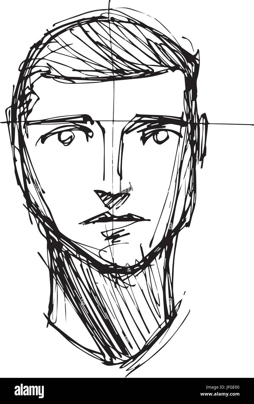 Hand drawn vector illustration or ink drawing of a man face Stock ...