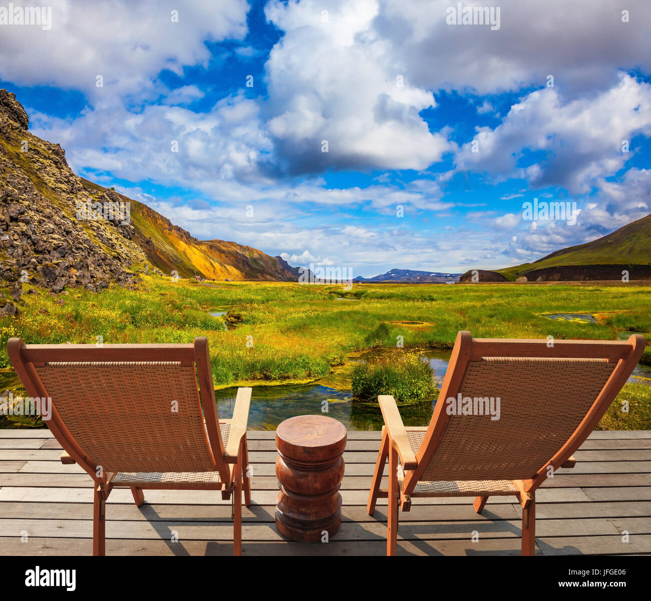Two comfortable wooden chairs Stock Photo - Alamy