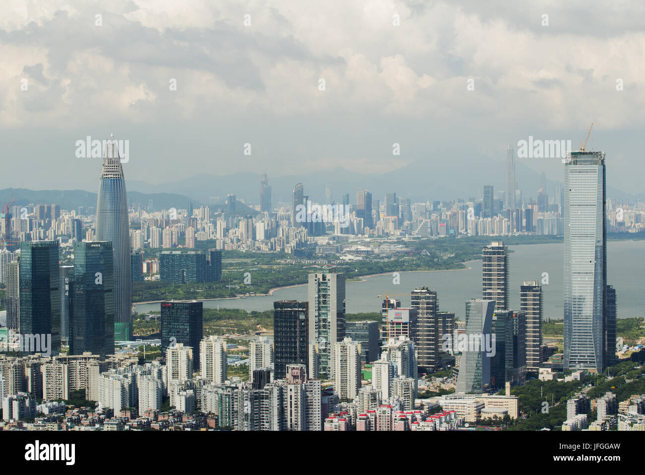 Shenzhen, Guangdong, People's republic of China; Aerial view at city ...