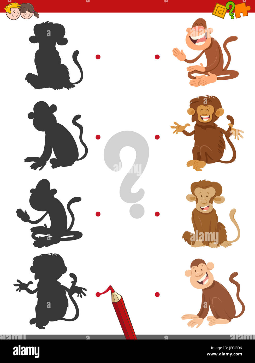 match shadows game with monkeys Stock Photo - Alamy